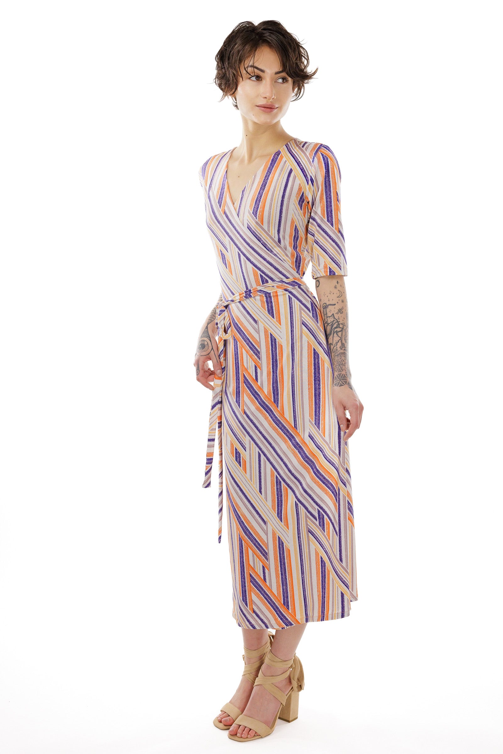 Lateral Lattice 3/4 Sleeve Ankle-Length Wrap Dress – Matrushka