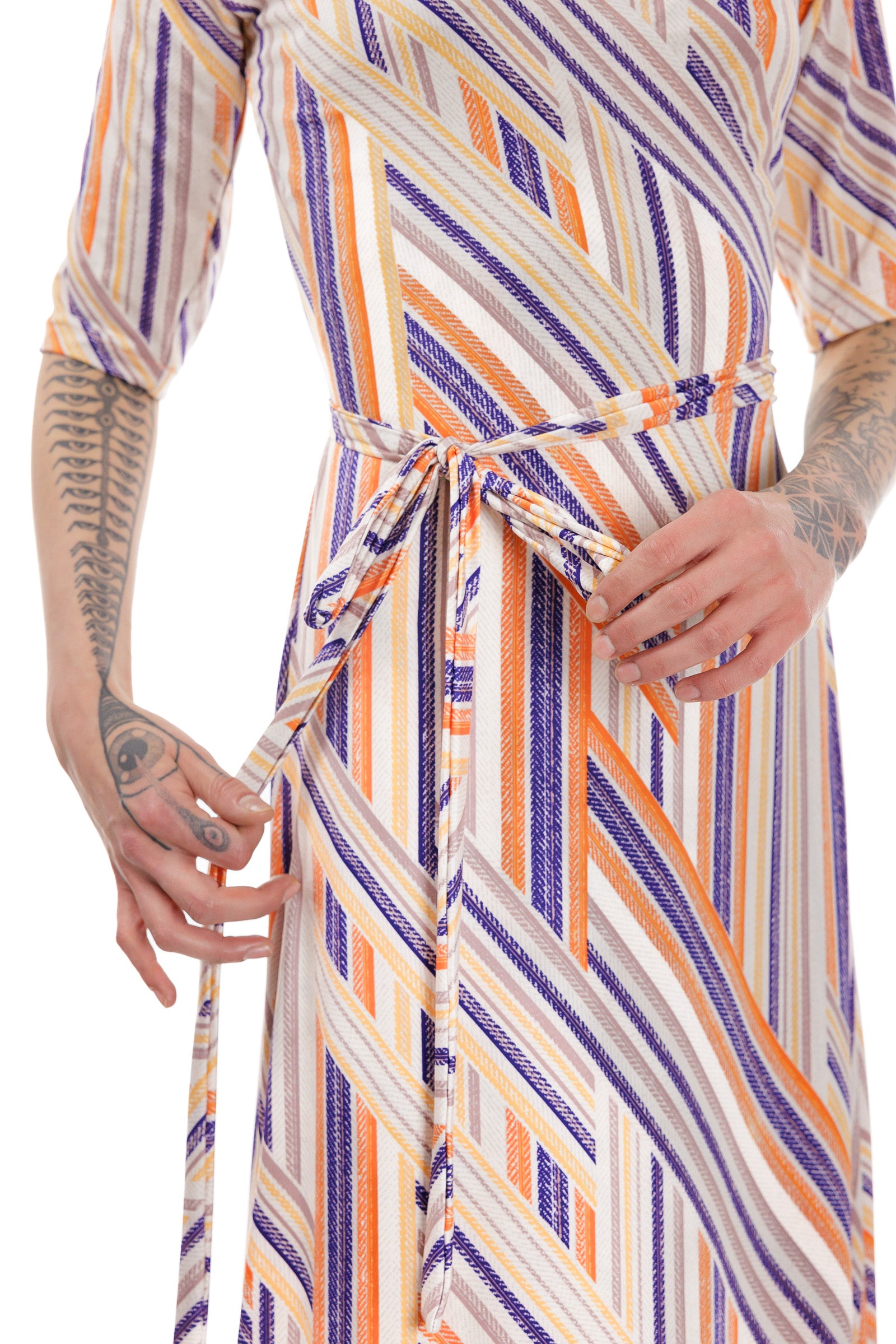 Lateral Lattice 3/4 Sleeve Ankle-Length Wrap Dress – Matrushka